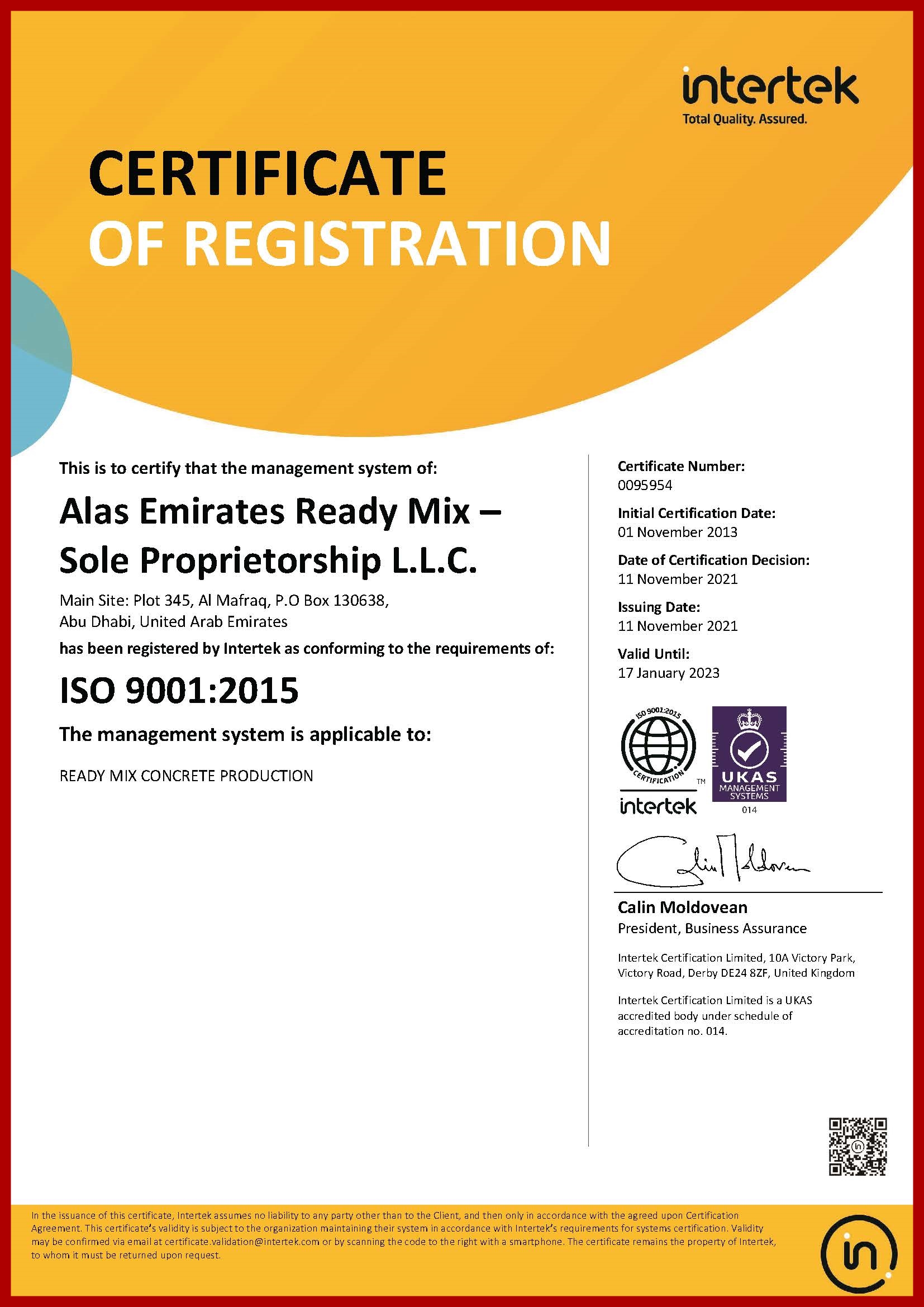 Alas Emirates Ready Mix | Quality & EHS